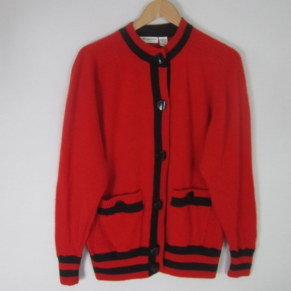 Liz Claiborne | Sweaters | Vintage Liz Claiborne Womens M Red Black Ls Angora Lambswool Cardigan ...
